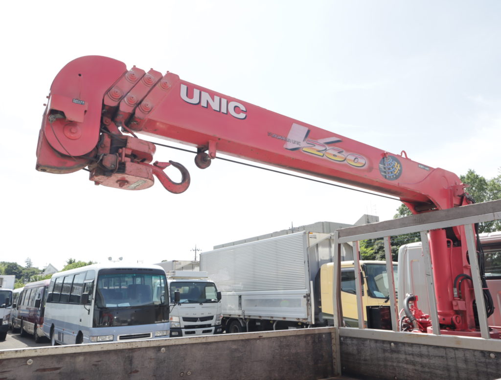 【PZC-0294】H20.4三菱のキャンター 2t標準ロングユニック製4段クレーン 2.63t吊り フックイン 高床｜中古トラックならゲットラック