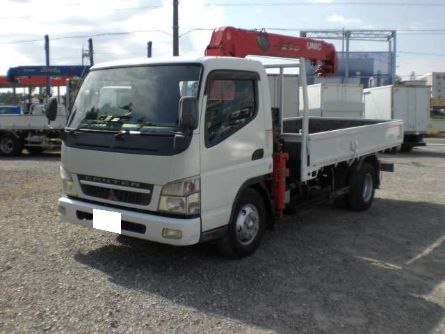 【LYC-1019】H18.7三菱のキャンター 3.4tワイドロングユニック製5段クレーン 2.93t吊り フックイン｜中古トラックならゲットラック