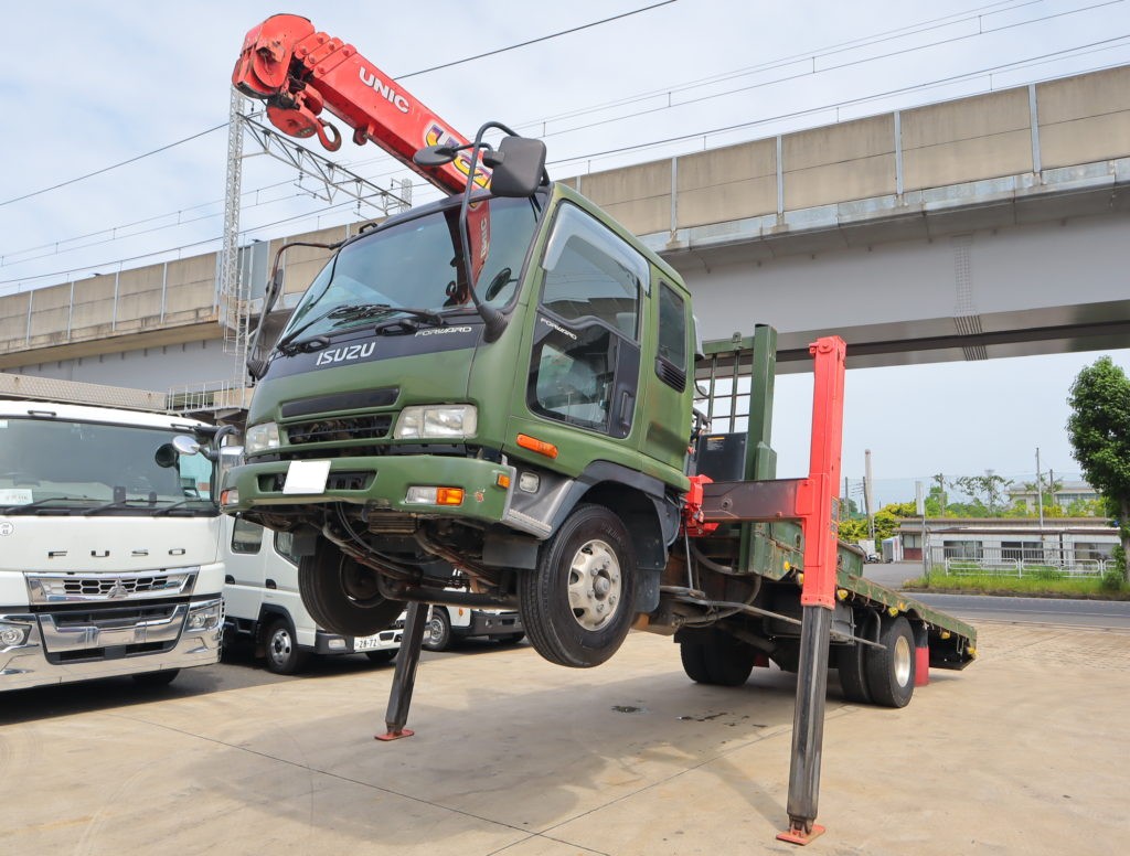 【PZX-8845】H18.3いすゞのフォワード 4tセルフローダー 4段クレーン 2.93t吊り ラジコン フックイン ベッド付 クレーン載替（H22年式）｜中古トラックならゲットラック