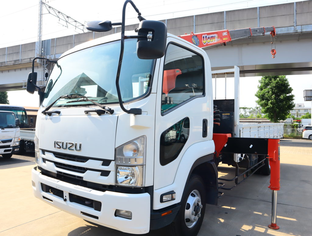 【PZC-0363】H28.2いすゞのフォワード 4t標準ユニック製4段クレーン 2.93t吊り ラジコン フックイン ベッドレス｜中古トラックならゲットラック