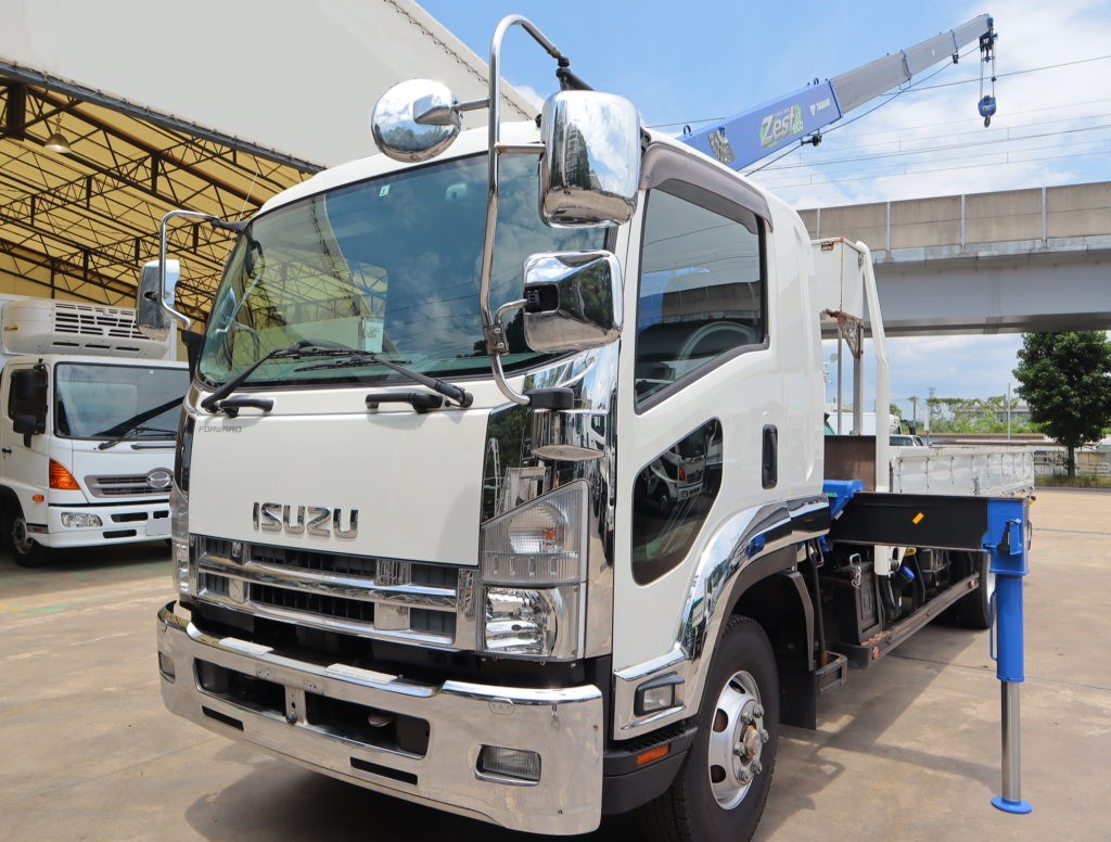 【PZC-0155】いすゞのフォワード 4t標準タダノ製4段クレーン 2.93t吊り ラジコン フックイン ベッド付｜中古トラックならゲットラック