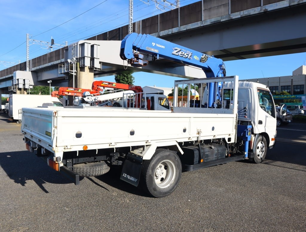 【PZC-6356】H23.8日野のデュトロ 3t標準ロングタダノ製4段クレーン 2.63t吊り ラジコン フックイン 高床｜中古トラックならゲットラック