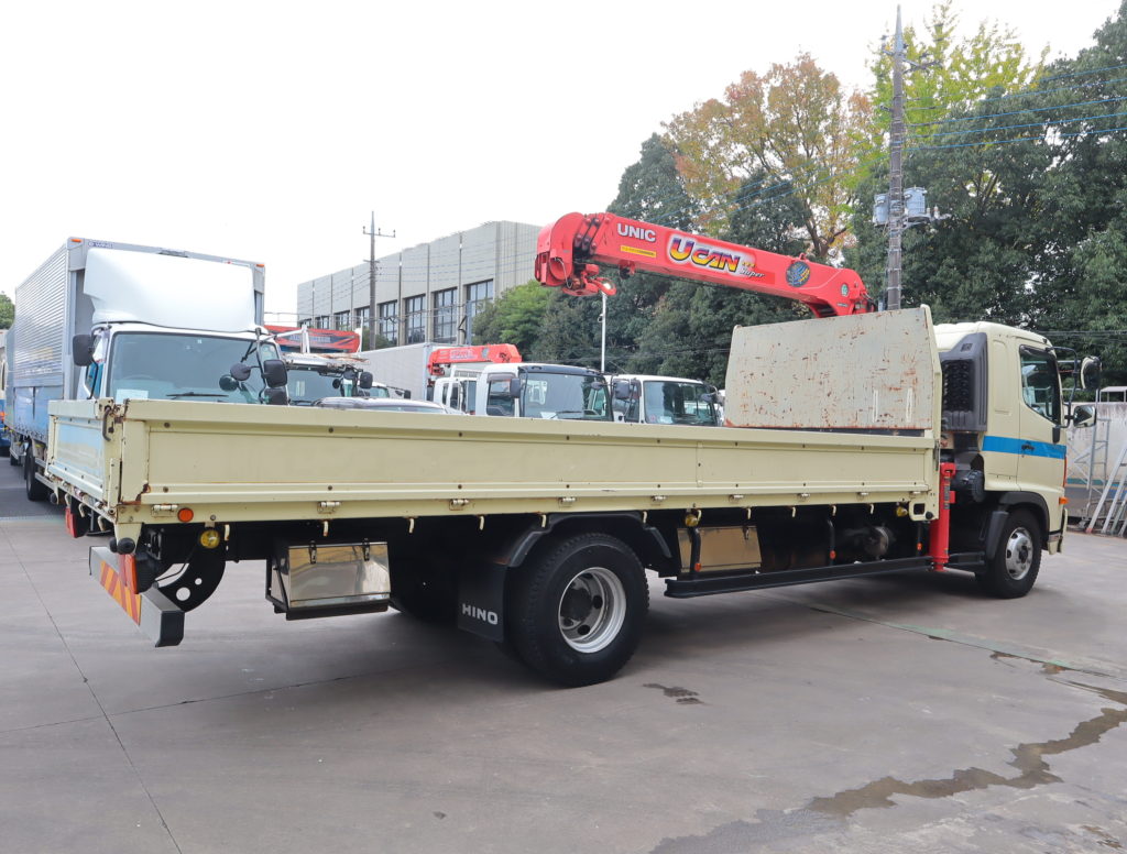 【PZC-8240】H27.12日野のレンジャー 4t標準ユニック製4段クレーン 2.93t吊り ラジコン フックイン ベッド付｜中古トラックならゲットラック