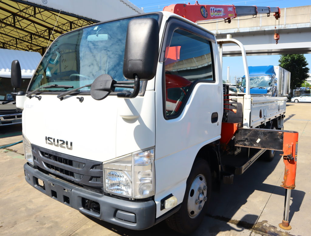 【PZC-4939】H28.7いすゞのエルフ 2t標準ロングユニック製4段クレーン 2.63t吊り ラジコン フックイン 高床｜中古トラックならゲットラック