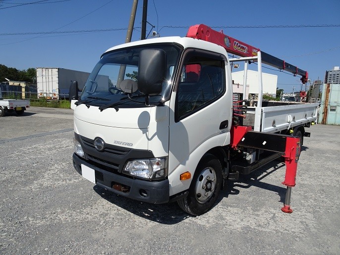 【PC-9304】H29.6日野のデュトロ 3t標準ロングユニック製4段クレーン 2.63t吊り ラジコン フックイン｜中古トラックならゲットラック