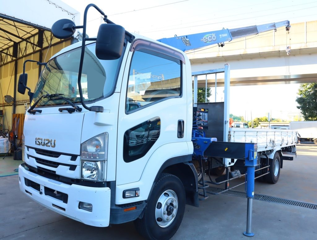 【PZC-1343】H27.9いすゞのフォワード 4t標準タダノ製4段クレーン 2.93t吊り ラジコン フックイン ベッドレス｜中古トラックならゲットラック